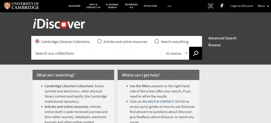 Searching iDiscover | Girton College